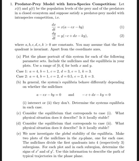 Solved 1 Predator Prey Model With Intra Species
