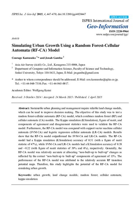 pdf simulating urban growth using a random forest cellular automata