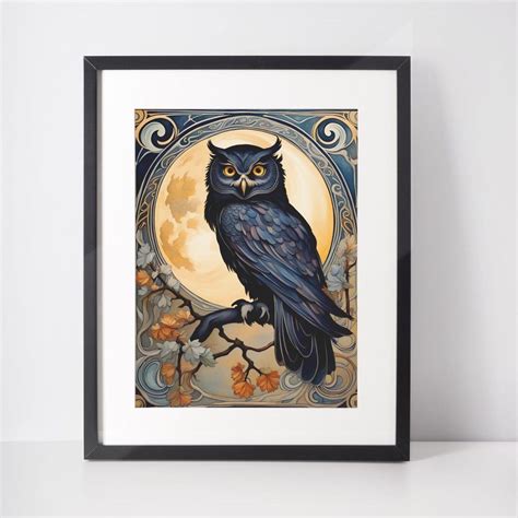 Black Owl Giclee Fine Art Print Moon Night Witch Familiar