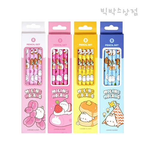 몰랑 4본 연필세트 1개 랜덤 B연필 몰랑이 필기구 입학 단체선물 귀여운 티몬