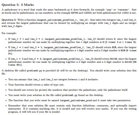 Solved Question 5 3 Marks A Palindrome Is A Word That Reads
