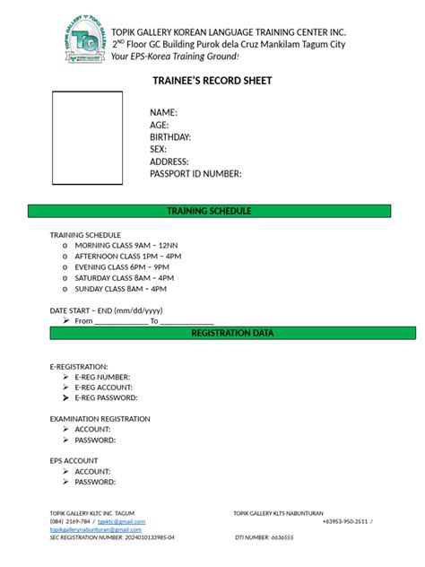 Trainee Record Sheet Pdf