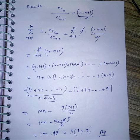 10 the value of sum { r 1 } { 10 } r cdot frac { n c { r