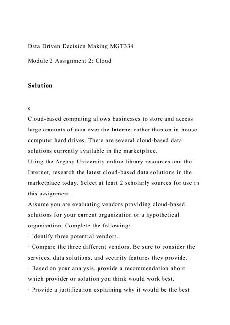 Data Driven Decision Making Mgt334module 2 Assignment 2 Clouddocx
