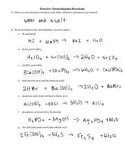 Key Practice Neutralization Reactions Pdf Practice Neutralization Reactions 1 When An Acid
