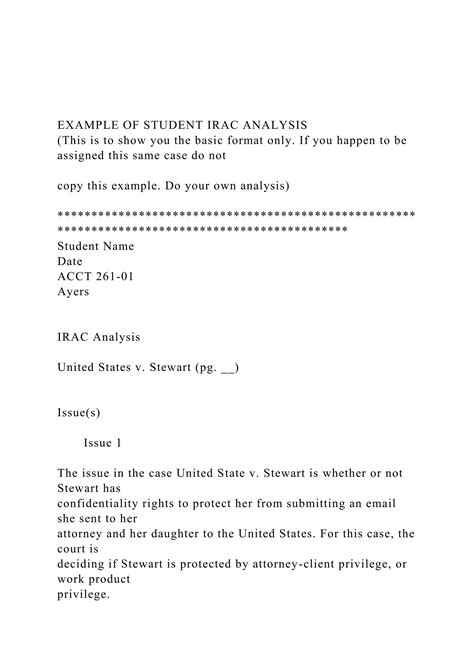 Example Of Student Irac Analysis This Is To Show You The Docx