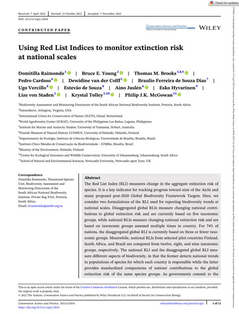 Pdf Using Red List Indices To Monitor Extinction Risk At National Scales