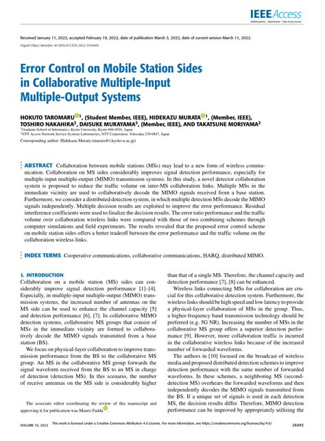 Pdf Error Control On Mobile Station Sides In Collaborative Multiple Input Multiple Output Systems