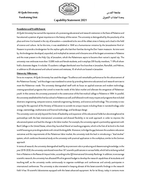 Capability Statement 2021 Eng Pdf Jerusalem University