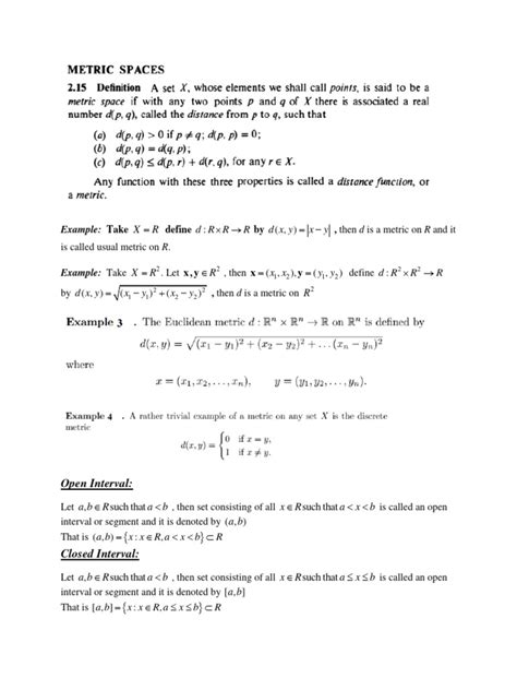 Basics Of Metric Space Pdf Real Number Mathematical Objects