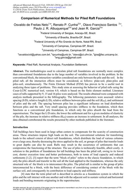 Pdf Comparison Of Numerical Methods For Piled Raft Foundations