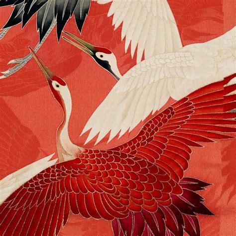 Red Cranes White Cranes Set Of 2 Prints 30x40 Inches Oiseaux