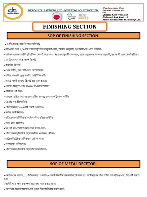Finishing Section Sop Bangla Pdf