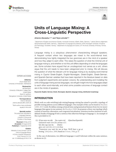 Pdf Units Of Language Mixing A Cross Linguistic Perspective