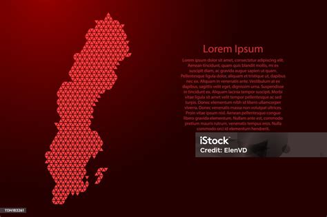 스웨덴 지도 배너 포스터 인사말 카드에 대 한 노드와 패턴 기하학적 배경을 반복 빨간 삼각형에서 추상적 인 회로도 벡터