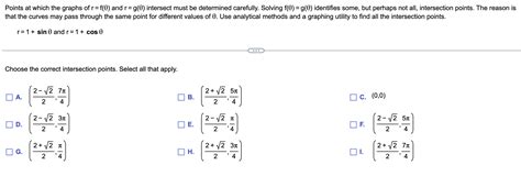 Solved Points at which the graphs of r f θ and r g θ Chegg