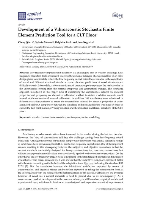 Pdf Development Of A Vibroacoustic Stochastic Finite Element Prediction Tool For A Clt Floor