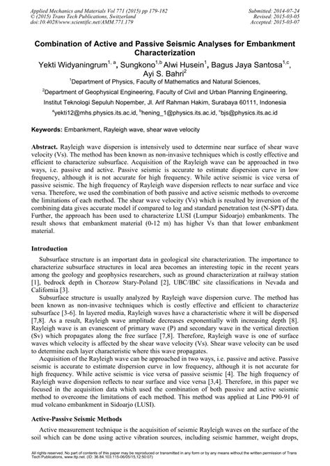 Pdf Combination Of Active And Passive Seismic Analysis For Embankment