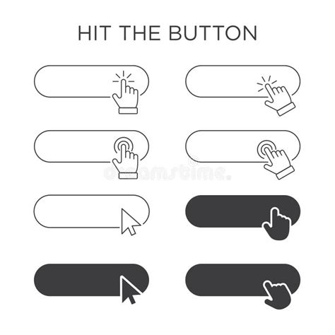 A Collection Of Clicking A Button Icon With The Finger And Mouse Pointer Stock Vector