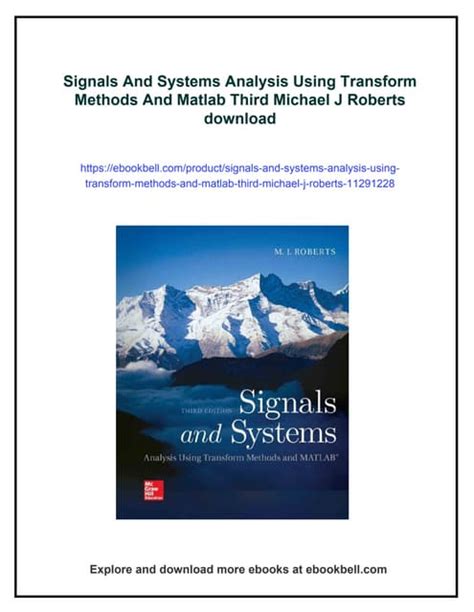 Signals And Systems Analysis Using Transform Methods And Matlab Third Michael J Roberts Pdf
