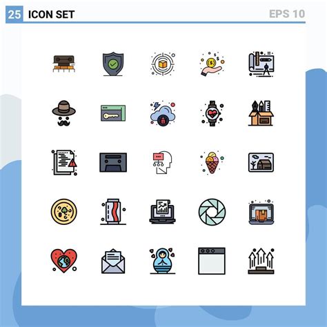 25 universal filled line flat colors set for web and mobile applications architecture money