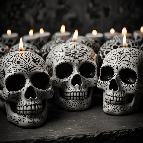 A Table With Skulls And A Candle That Says Quot Skull Quot Premium Ai