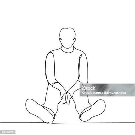 남자는 시청자를 향해 다리를 뻗은 채 바닥에 앉아 있습니다 한 선 그리기 벡터 라인아트에 대한 스톡 벡터 아트 및 기타 이미지 라인아트 기진맥진 드로잉 Istock