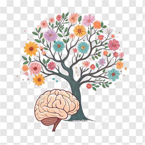 꽃을 가진 인간 두뇌 나무 자체 관리 및 정신 건강 개념 긍정적 사고 창조적 마음 인간의 두뇌 나무 정신 건강 개념 뇌