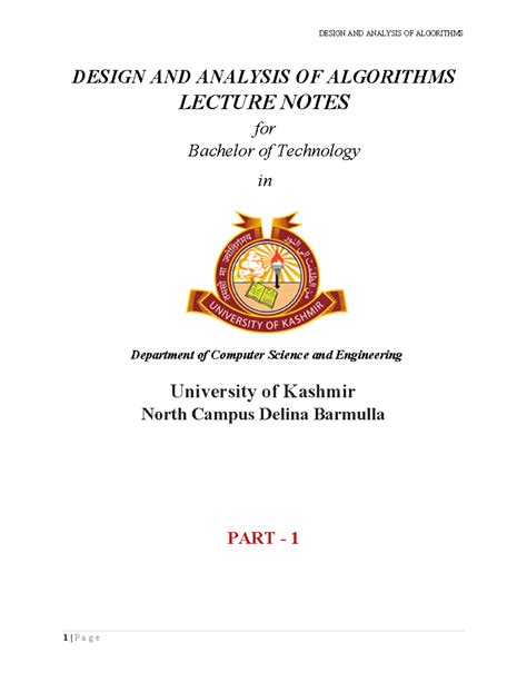 Design And Analysis Of Algorithms Part 1 Design And Analysis Of Algorithms Lecture Notes For