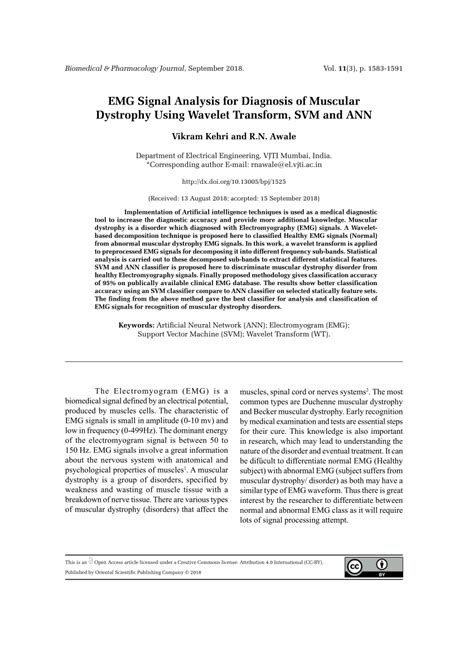 Pdf Emg Signal Analysis For Diagnosis Of Muscular Dystrophy Using Wavelet Transform Svm And Ann