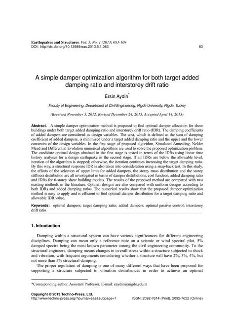 Pdf A Simple Damper Optimization Algorithm For Both Target Added