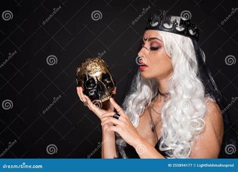 Woman With Witch Makeup And Stock Image Image Of Skull Spooky 255894177