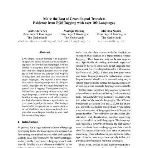 Make The Best Of Cross Lingual Transfer Evidence From Pos Tagging With