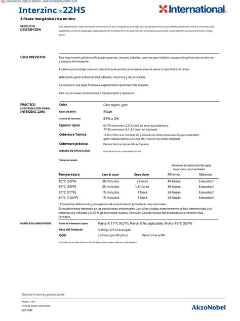 Interzinc 22hs Enes Pdf Humedad Zinc
