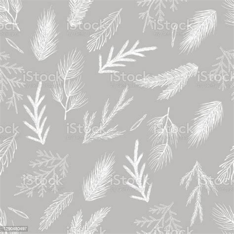 손으로 그린 콘 Xmas 나무와 매끄러운 패턴 크리스마스 벡터 일러스트레이션 겨울에 대한 스톡 벡터 아트 및 기타 이미지 겨울 그리기 꽃 식물 Istock