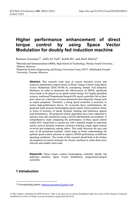 Pdf Higher Performance Enhancement Of Direct Torque Control By Using Space Vector Modulation