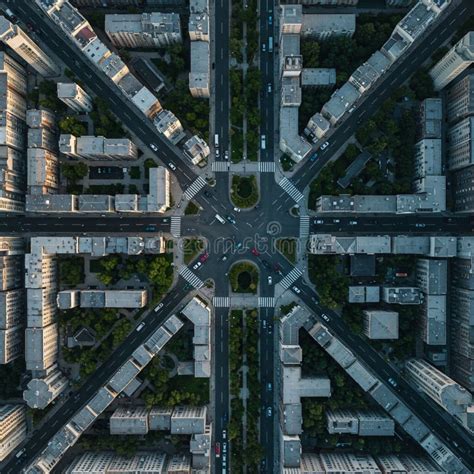 aerial view of an urban intersection with multiple roads converging at