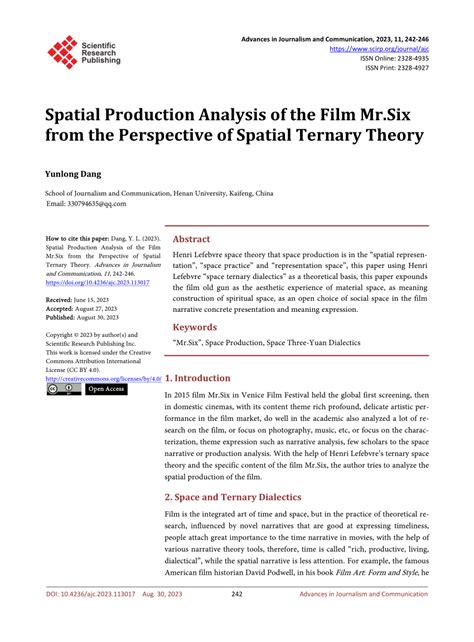 Pdf Spatial Production Analysis Of The Film Mrsix From The Perspective Of Spatial Ternary Theory