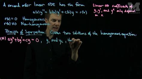 Second Order Linear Odes Superposition Of Solutions Youtube
