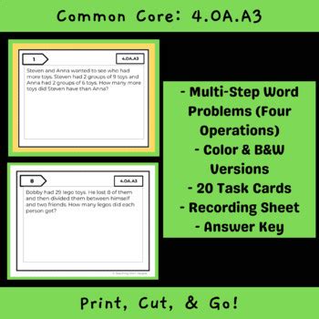 Multi Step Word Problem Task Cards 4 OA 3 By Teaching Mini People