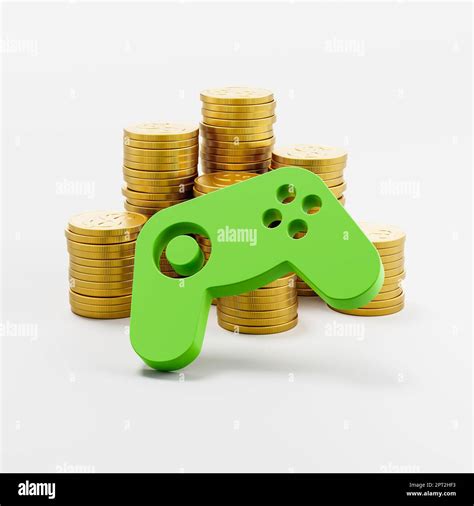Gamepad Controller Shape Ahead Of Stacks Of Golden Coins On Light Gray Background 3d Render