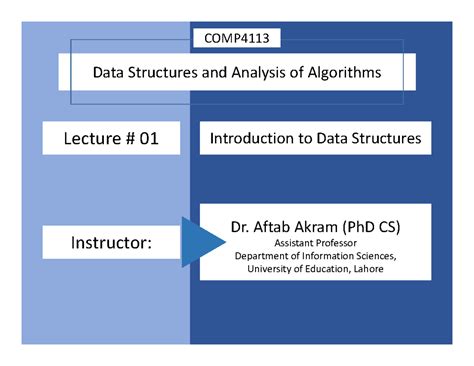 Lecture 01 Comp4113 Introduction To Ds Data Structures And Analysis