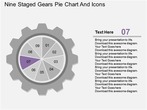 Sx Nine Staged Gears Pie Chart And Icons Flat Powerpoint Design Templates PowerPoint