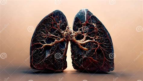 3d Render Of The Black Lungs Of A Heavy Smoker With Tar Stock
