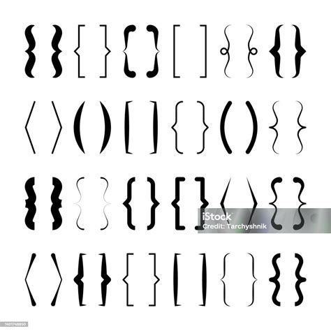 텍스트 대괄호 컬렉션 검은 색 인용 상자 곱슬 사각형 및 모서리 괄호 빈티지 타이포그래피 기호 서예 인용 프레임 낙서 레터링 요소 벡터 일러스트레이션 괄호에 대한 스톡 벡터