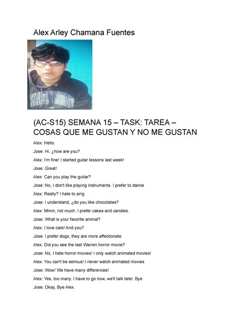 Ac S15 Week 15 Task Assignment Things Heshe Likes And Heshe Doesnt Like Alex Arley
