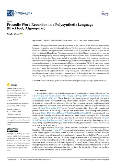 Pdf Prosodic Word Recursion In A Polysynthetic Language Blackfoot