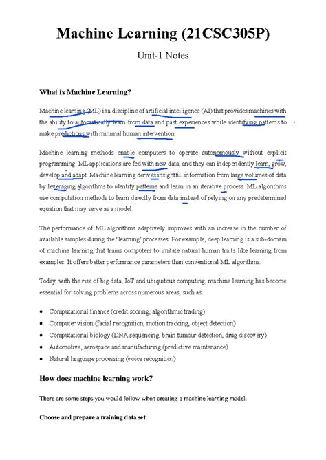 Machine Learning CSC P Unit Notes Concepts Applications