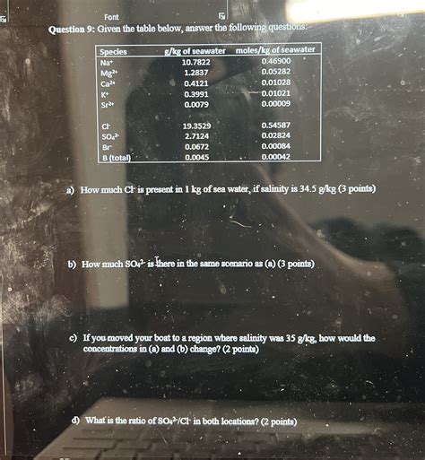 Solved Fontquestion 9 Given The Table Below Answer The