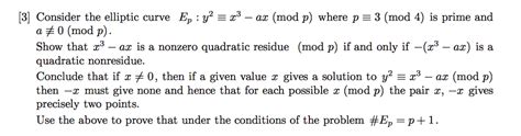 consider the elliptic curve e p y 2 x 3 ax mod